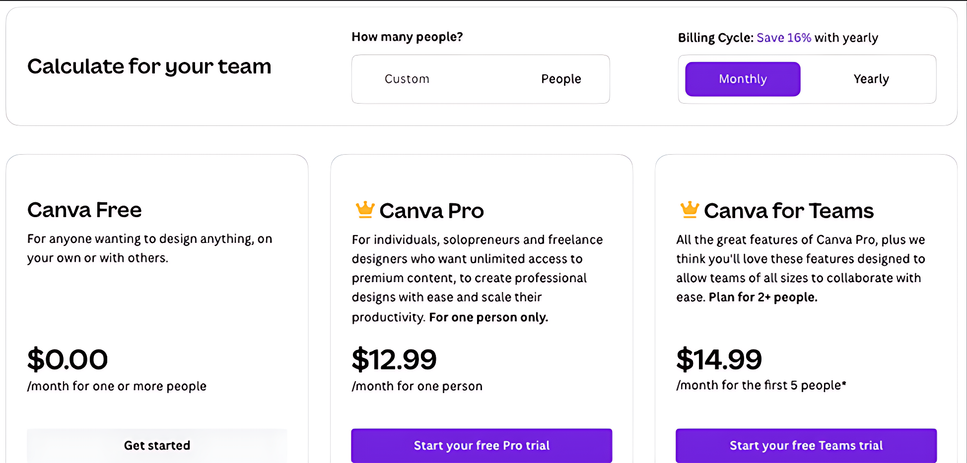 Canva Pro Pricing Plans for 1 Month and 1 Year