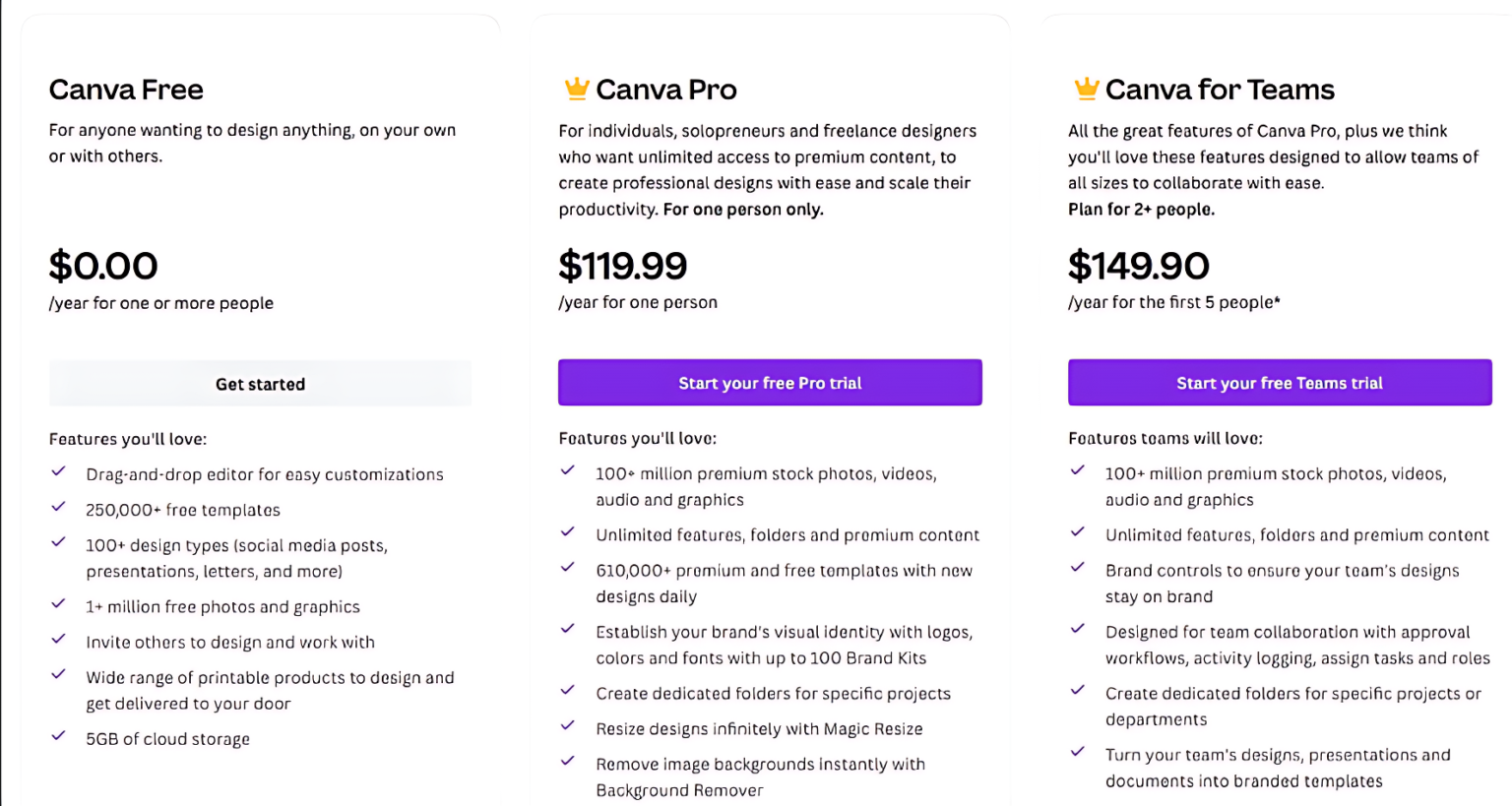 Canva Pro Pricing Plans for 1 Month and 1 Year