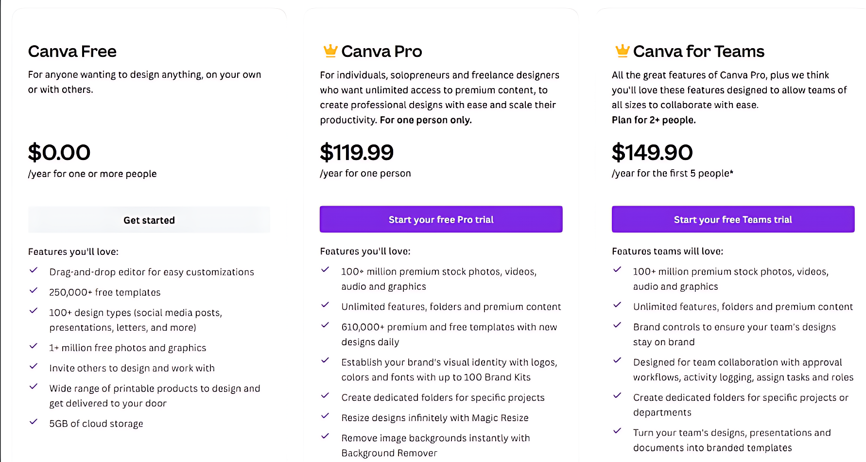 Canva Pro Pricing Plans for 1 Month and 1 Year